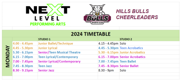2024 Timetable - Next Level Performing Arts