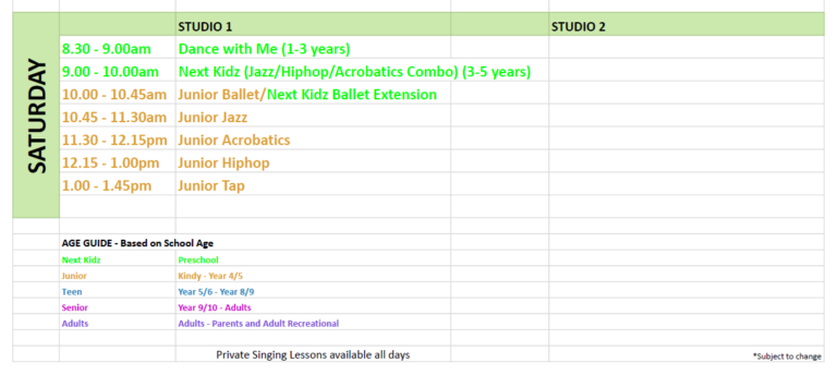 2024 Timetable - Next Level Performing Arts
