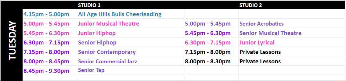 2025 Timetable Prestons - Next Level Performing Arts