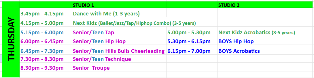 2025 Timetable Beaumont Hills - Next Level Performing Arts